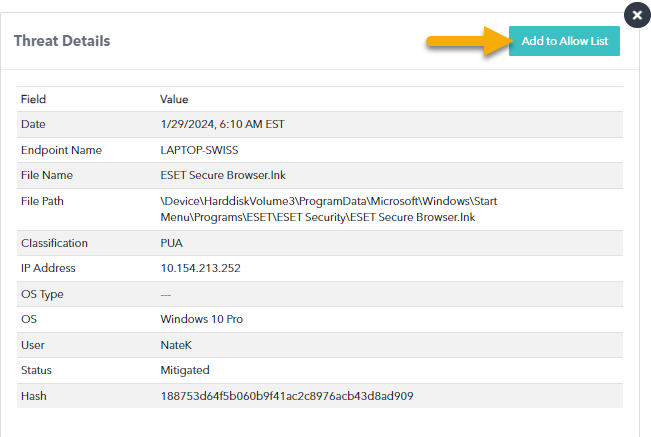 Adding a Threat to the Allow List | Barracuda Campus